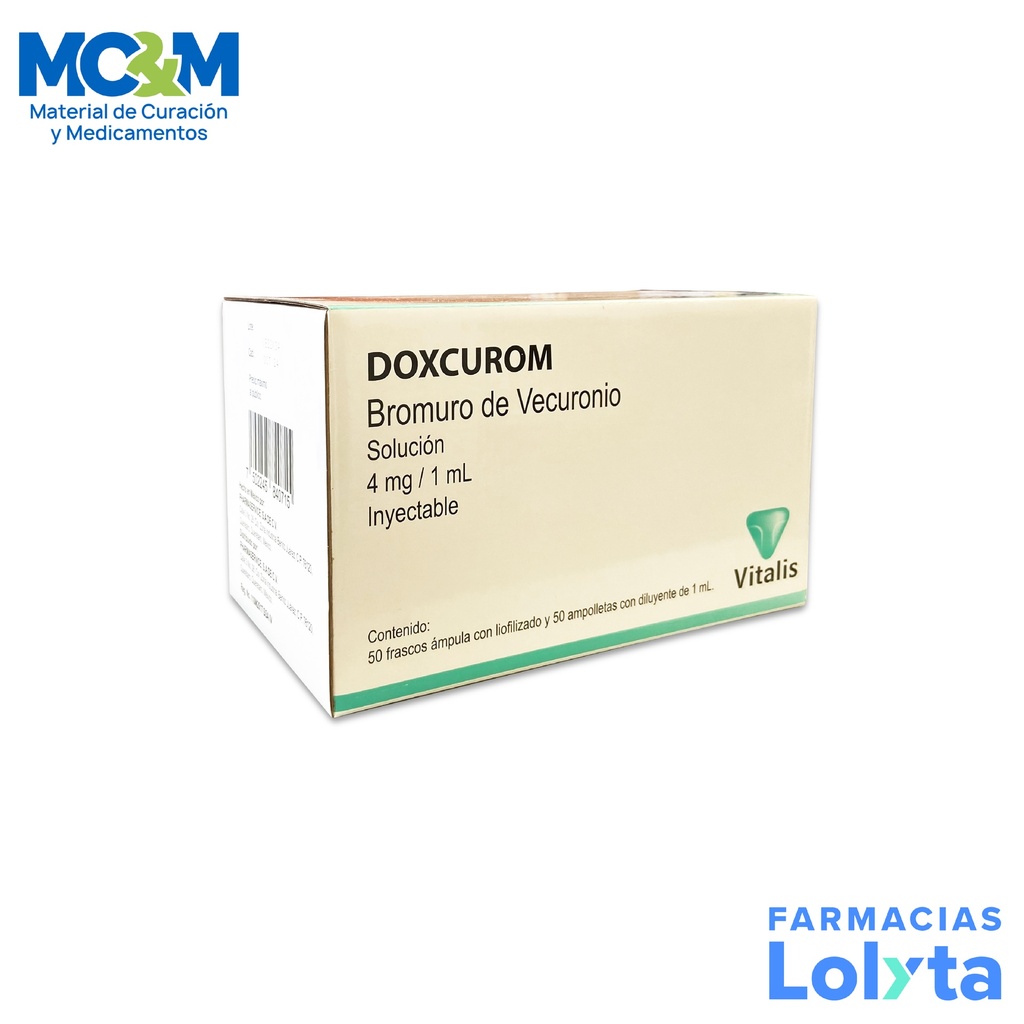 BROMURO DE VECURONIO SOL INY 4 MG/ML C/1 FCO AMP DOXCUROM LAB VITALIS ...